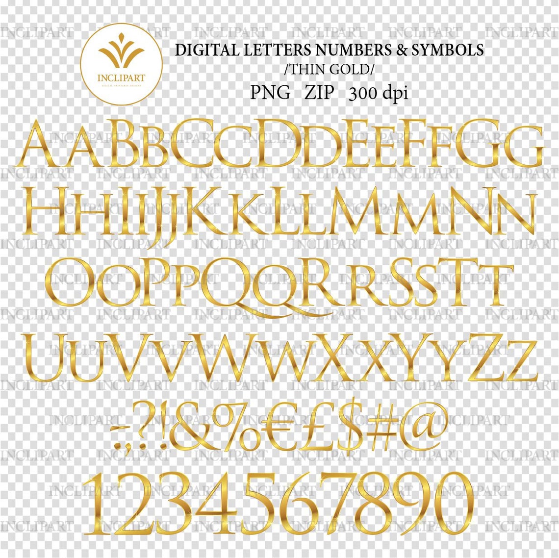 Gold letters numbers symbols PNG clipart. Metallic gold | Etsy