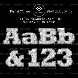 Numbers and Letters Diamond in Silver PNG Files Clip Art. Sparkle ...