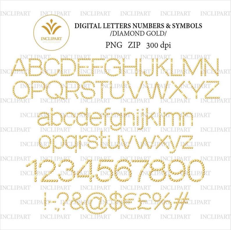 Gold Diamond Letters, Numbers, Symbols Clipart. Yellow Diamond ...