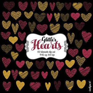 Valentine's Day Clip Art. Glitter Heart Clipart. Gold & Red Glitter ...
