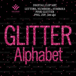 Pink Glitter Letters, Numbers, Symbols PNG Files Digital Clip Art ...
