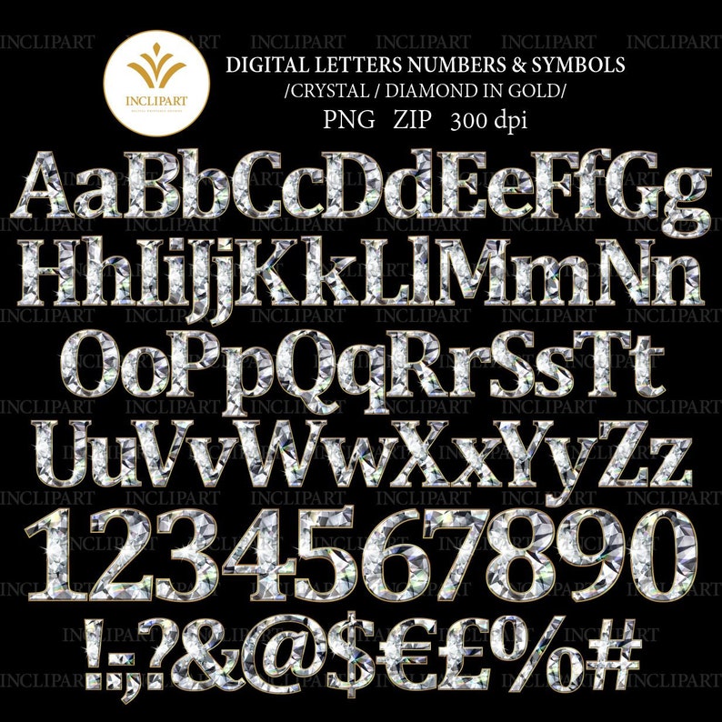 Crystal / Diamond & Gold Alphabet PNG Files Digital Clip Art. | Etsy