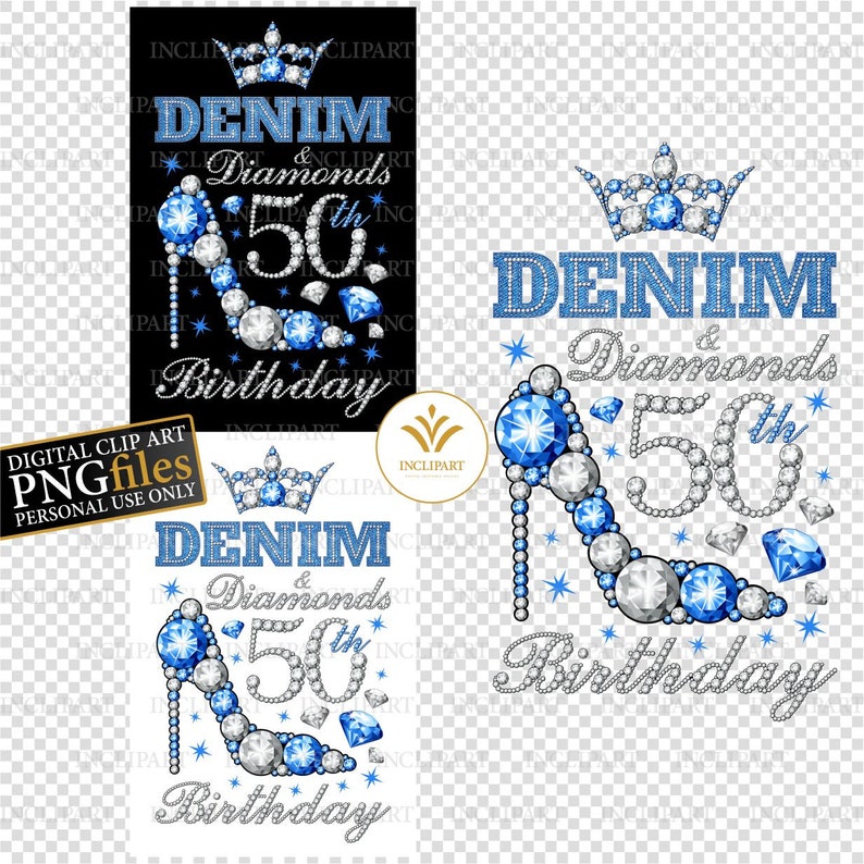 Denim and Diamonds 50th Birthday Digital Clipart PNG File - Etsy