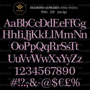 Pink, White Diamond Alphabet, Numbers Clip Art PNG File Format. Digital Rhinestone Letters ...