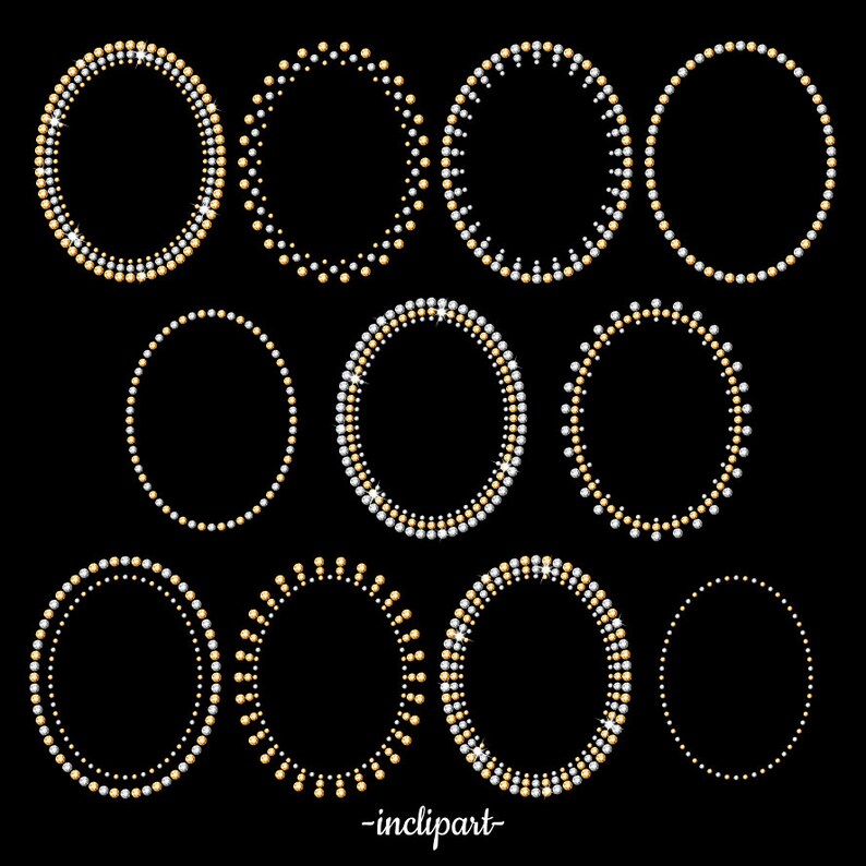 Oval Diamond Frames Clipart. Silver gold gem frames overlay. | Etsy