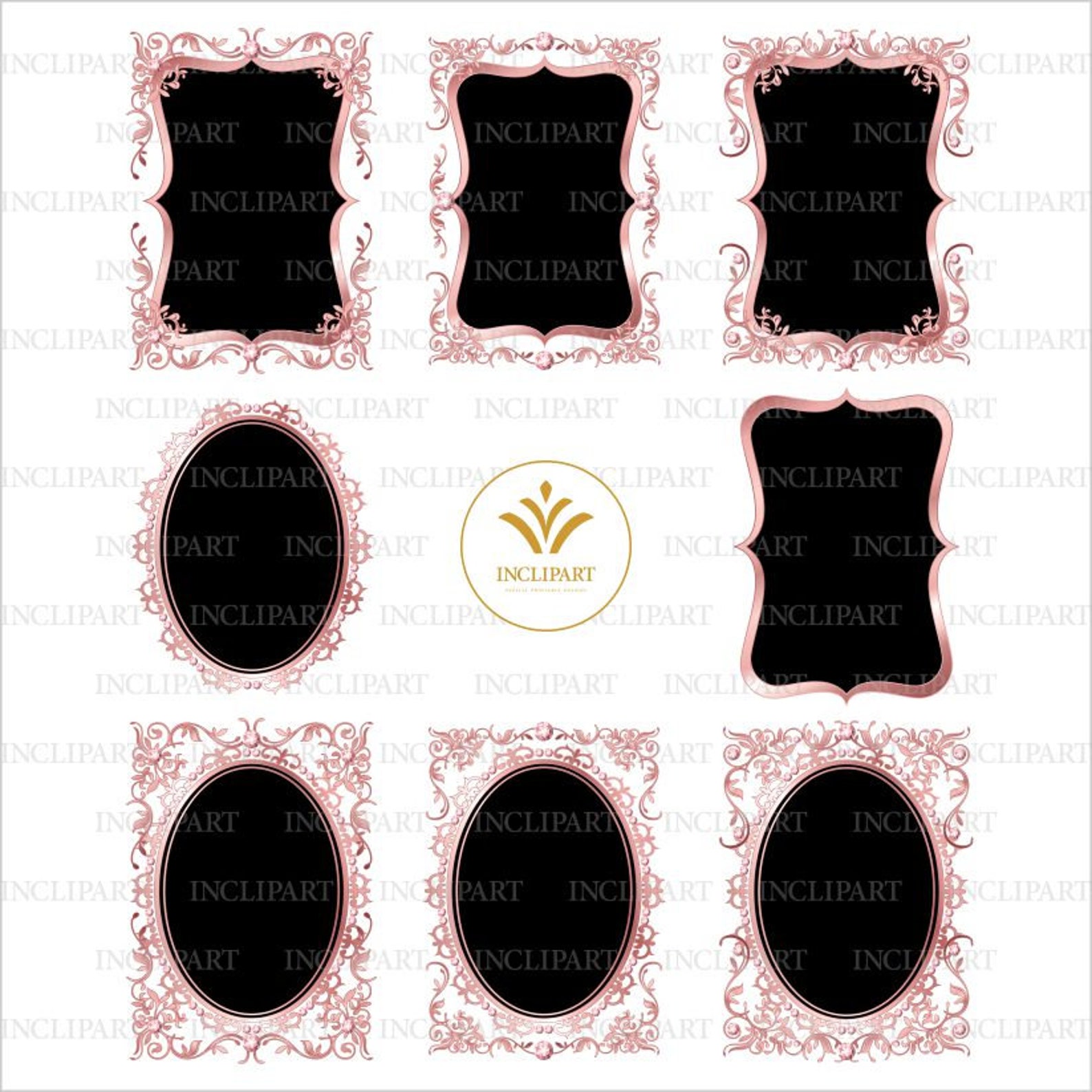 Rose Gold Frames Digital Clip Art PNG. Rose Gold and Diamond - Etsy