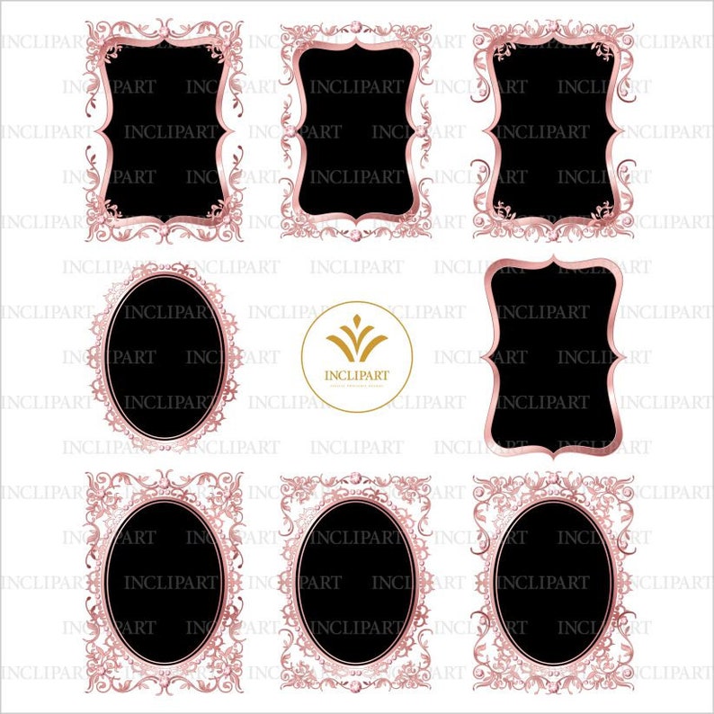 Rose Gold Frames Digital Clip Art PNG. Rose Gold and Diamond Frames ...