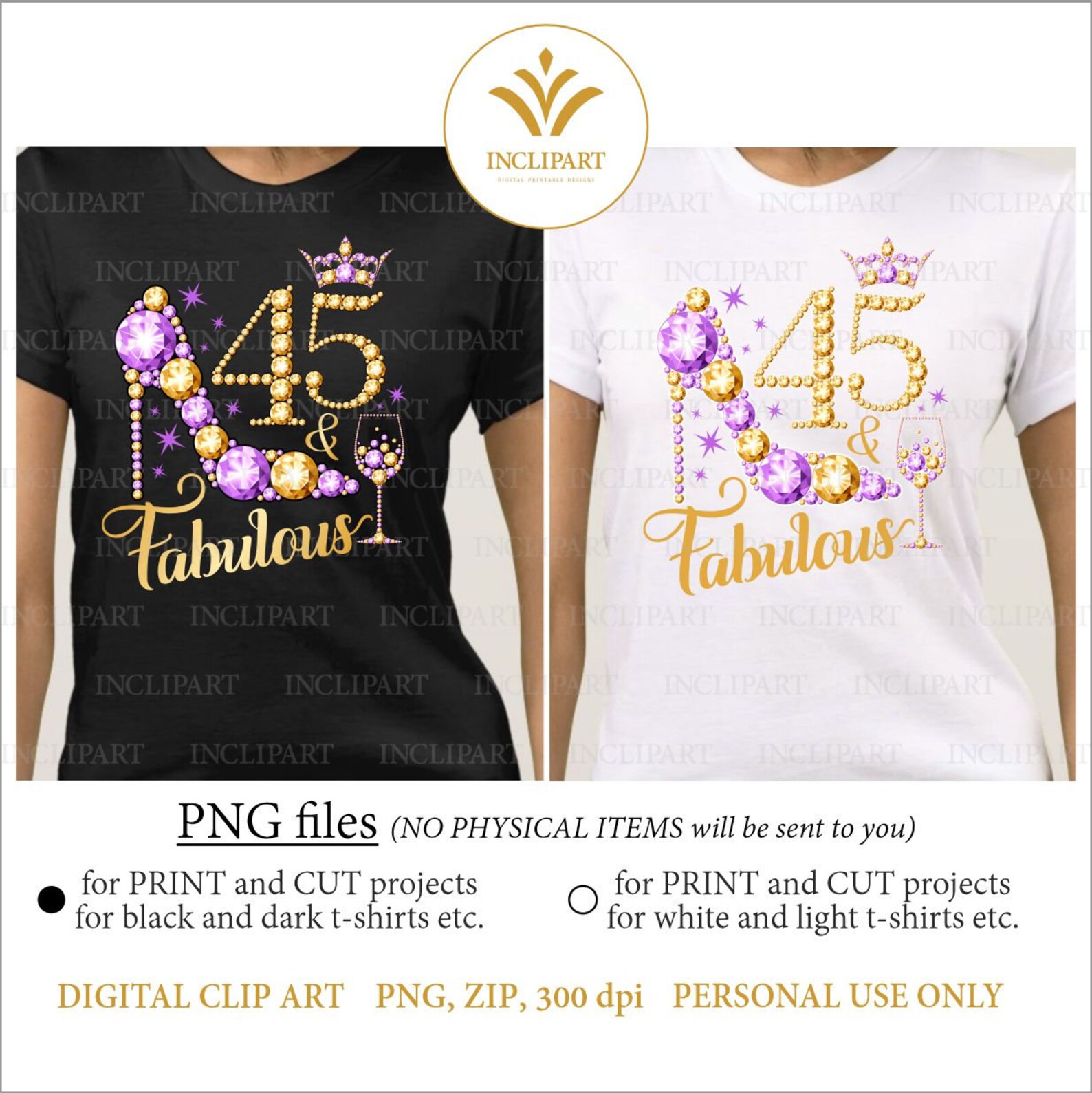 45 & Fabulous. 45th Birthday Digital Clipart PNG Format. - Etsy