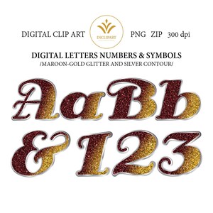 Glitter Alphabet Clipart. Letters and Numbers Digital Clip Art. Maroon ...