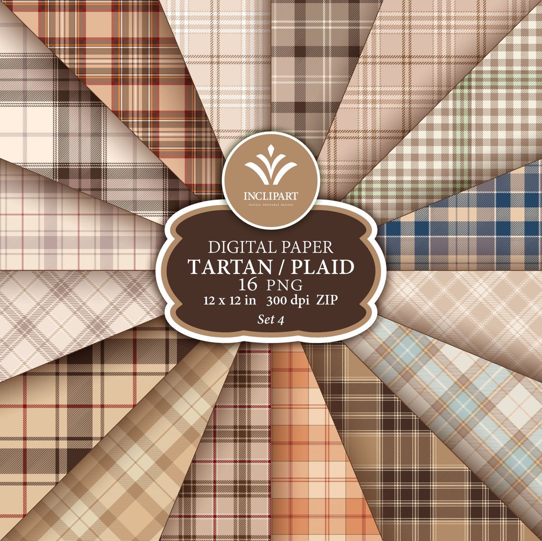 Tartan Digital Paper Clipart PNG File Format. Beige, Cream, Brown ...