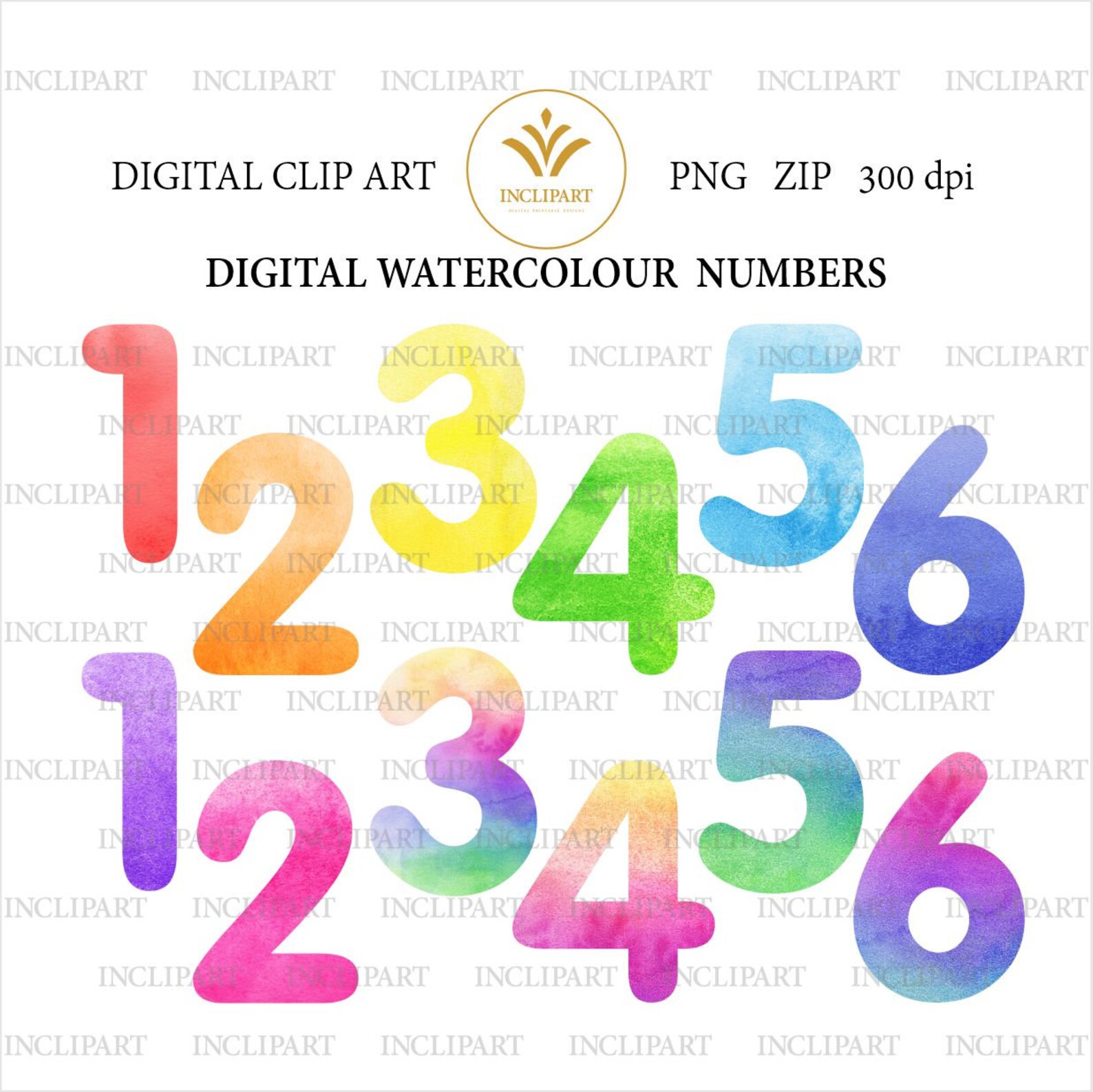 Watercolour Numbers Digital Clipart PNG File Format. H 2.8 - Etsy
