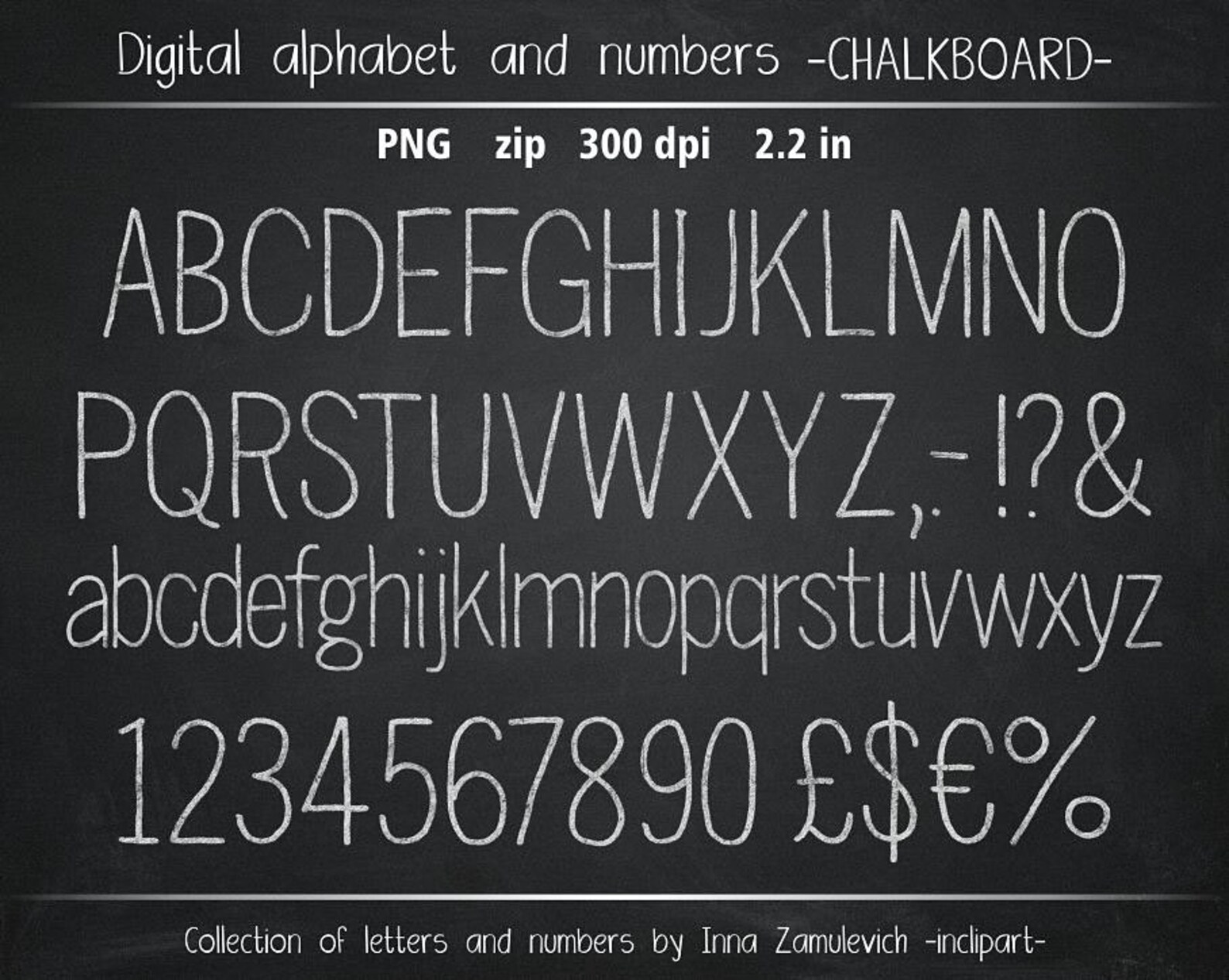 Chalkboard Alphabet Clip Art. Chalk Letters & Numbers Clipart. Digital ...