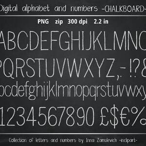 Chalkboard Alphabet Clip Art. Chalk Letters & Numbers Clipart. Digital ...