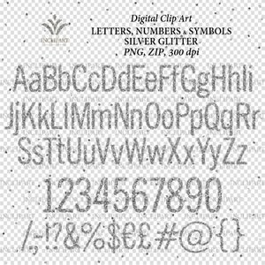 Silver Glitter Letters, Numbers, Symbols PNG Digital Clip Art. Glitter ...