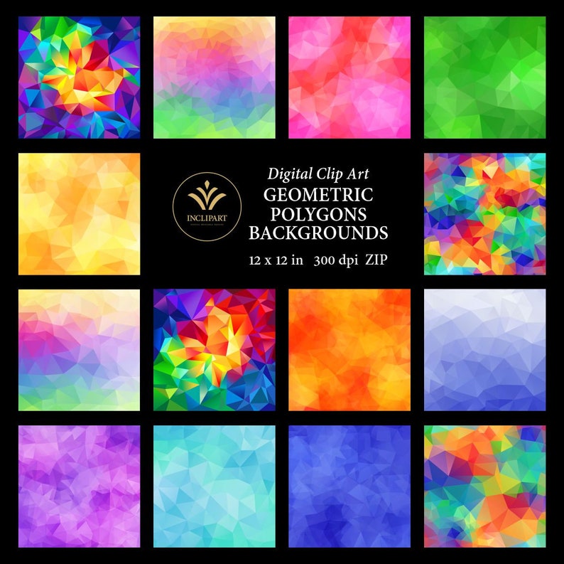 Geometric Background Digital Paper Clip Art. Abstract Polygons ...