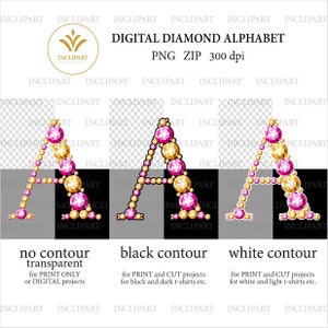 Pink, Gold Diamond Alphabet, Numbers Clip Art PNG File Format. Digital ...