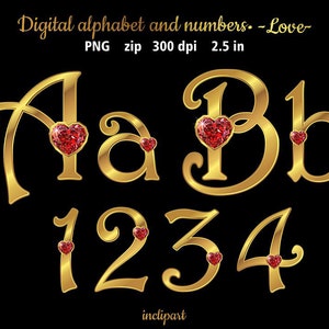 Gold Letters and Numbers With Ruby Heart Clipart. Valentine's Day ...