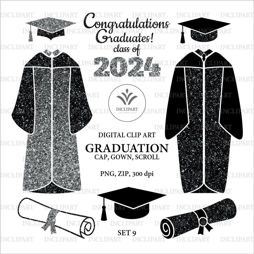 Graduation Clip Art. Cap, Gown, Scroll Year Clipart. Congratulations ...
