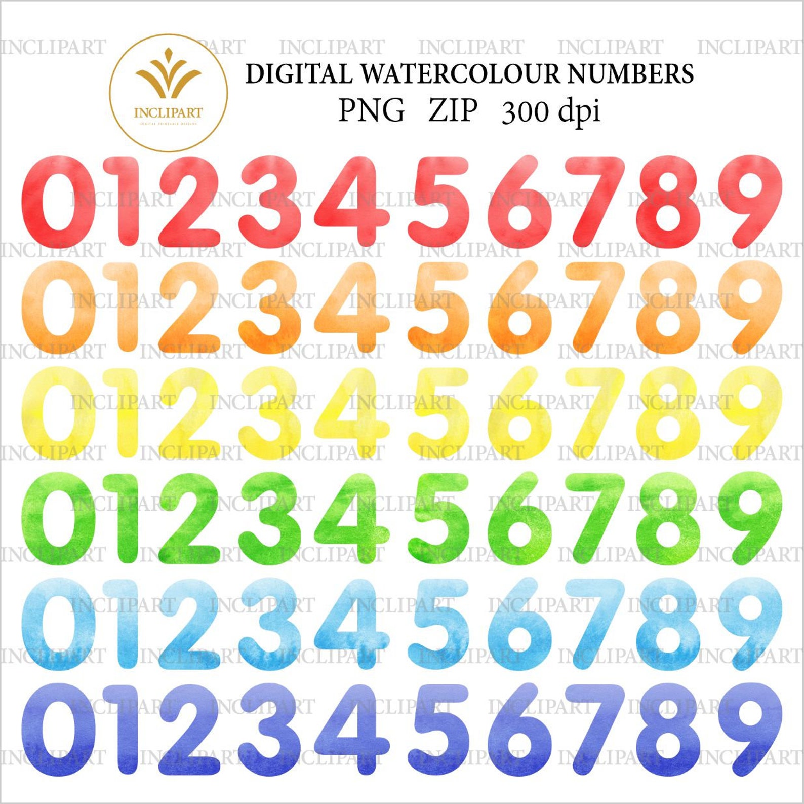 Watercolour Numbers Digital Clipart PNG File Format. H 2.8 - Etsy