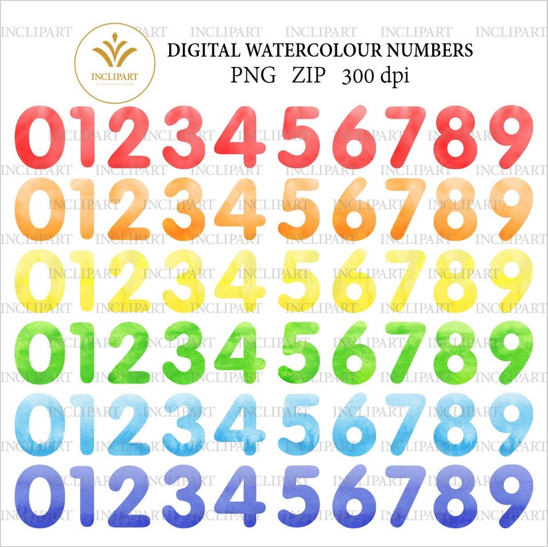 Watercolour Numbers Digital Clipart PNG File Format. H 2.8 - Etsy