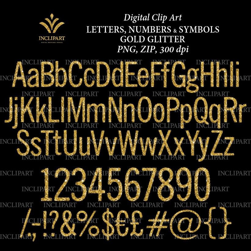 Gold Glitter Letters Numbers Symbols PNG Files Digital Clip | Etsy