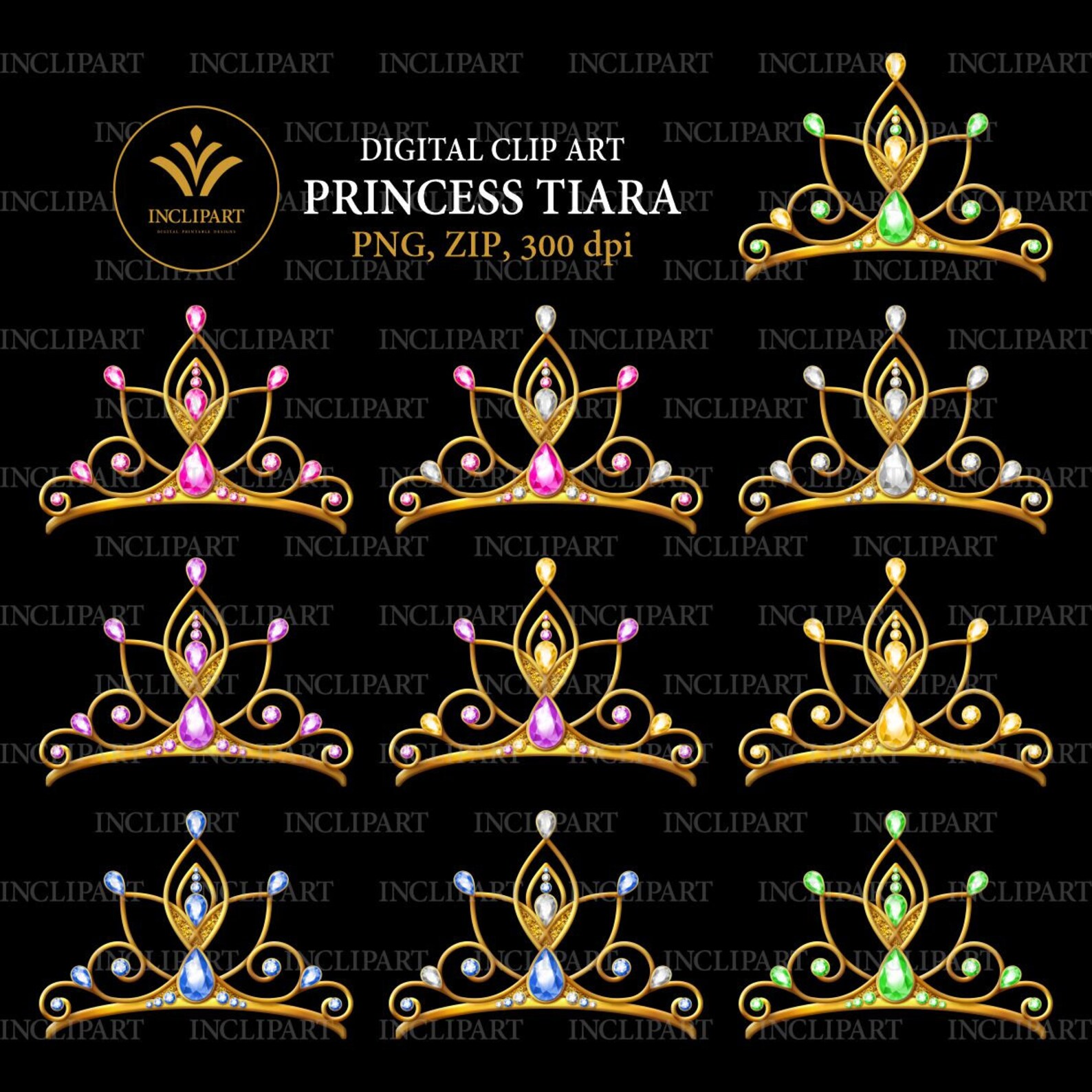 Princess Tiara, Crown PNG Digital Clipart. Gold and Diamonds ...