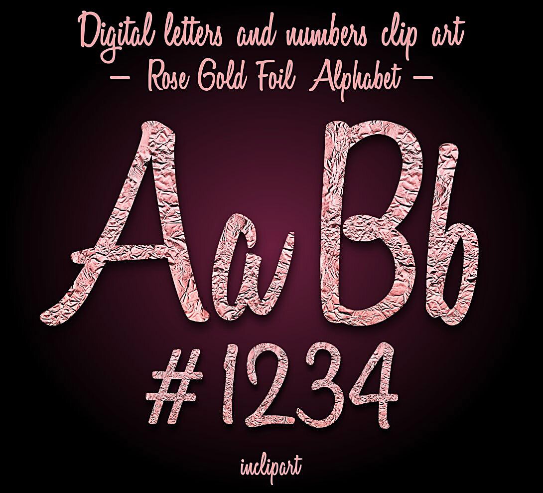 Rose Gold Foil Alphabet Clipart. Crumpled Gold Foil Letters, Numbers ...