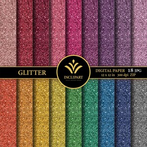 Glitter Digital Paper Clip Art. Set of 18 JPG Multi-colored Glitter ...