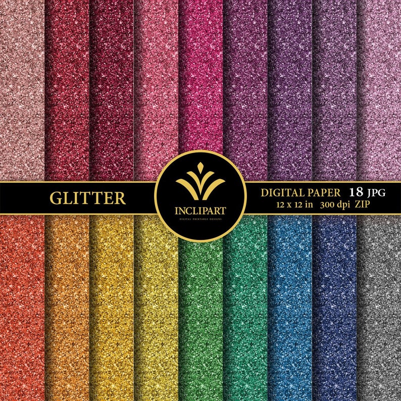 Glitter Digital Paper Clip Art. Set of 18 JPG Multi-colored | Etsy