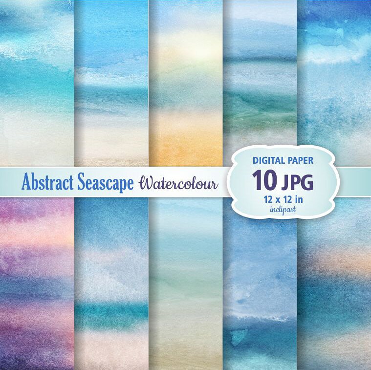Abstract Seascape Watercolour Digital Paper Clip Art. Set of | Etsy