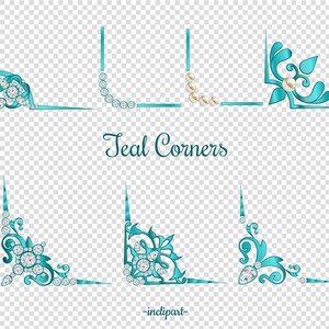 Teal Corner, Page Divider Clipart. Set of 15 Various Decorative ...