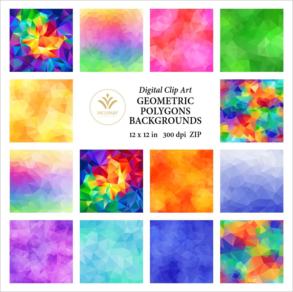 Geometric Background Digital Paper Clip Art. Abstract Polygons ...