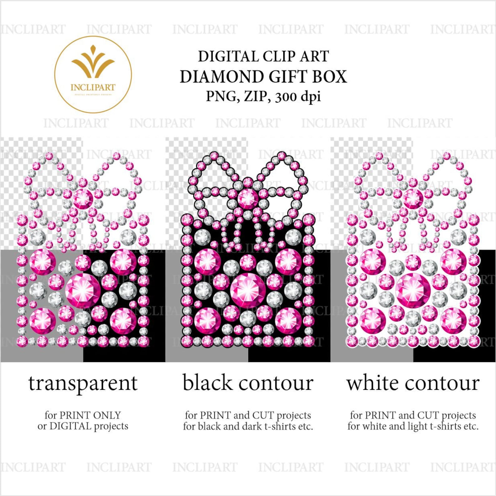 Diamond Gift Box Digital Clipart PNG Format. Pink and White | Etsy