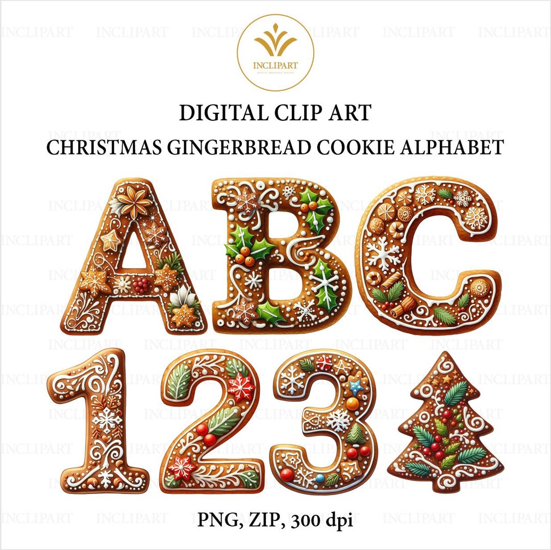 Christmas Gingerbread Cookie Alphabet Digital Clipart PNG File Format ...
