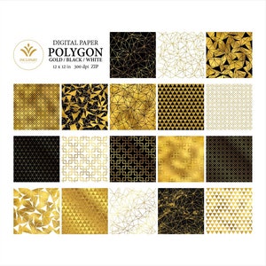 Geometric, Polygon Backgrounds, Digital Paper Clip Art. Abstract Gold ...