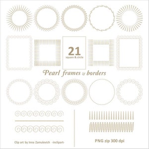 Pearl Frames and Borders Clip Art. Set of 21 Elements, Square & Circle ...