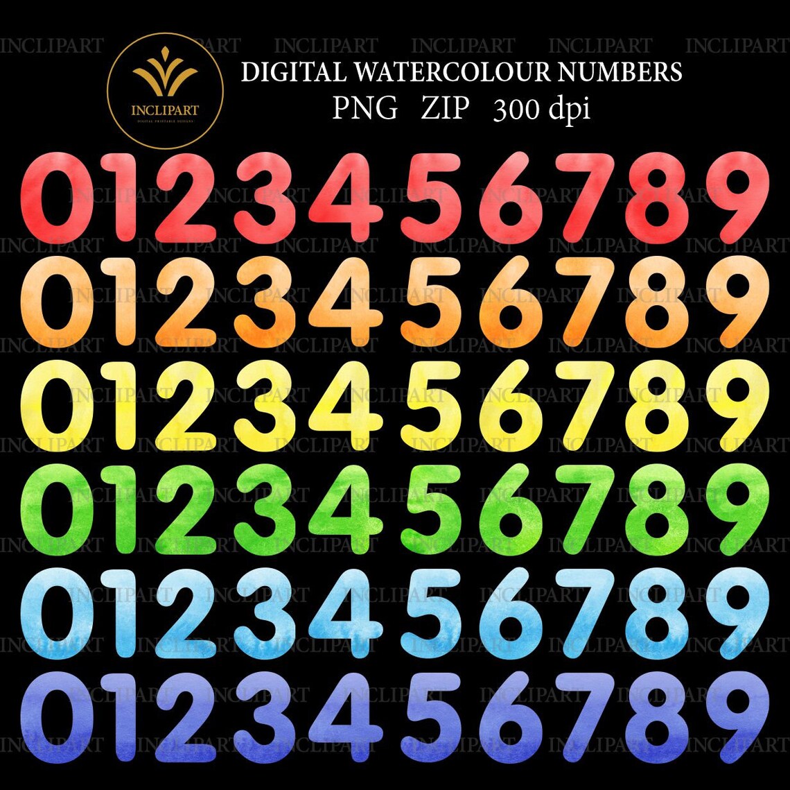 Watercolour Numbers Digital Clipart PNG File Format. H 2.8 - Etsy