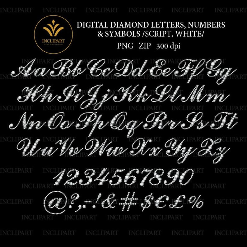 Diamond Alphabet Script. Digital Letters Numbers Symbols - Etsy