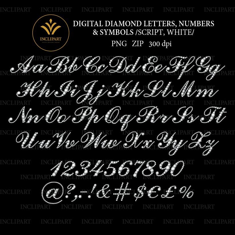 Diamond Alphabet Script. Digital Letters Numbers Symbols - Etsy