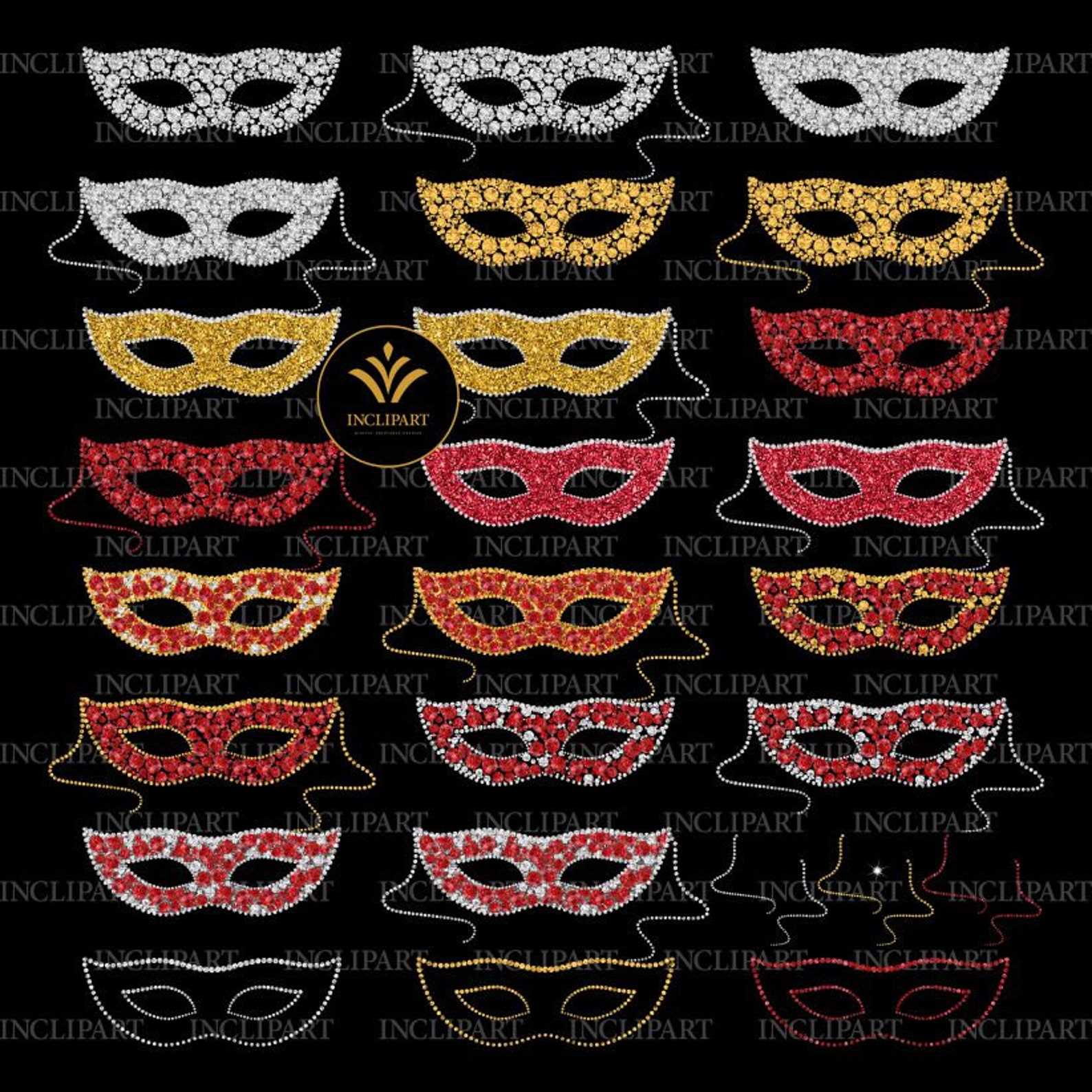 Carnival Mask Digital Clipart PNG. Diamond Masks Overlay - Etsy