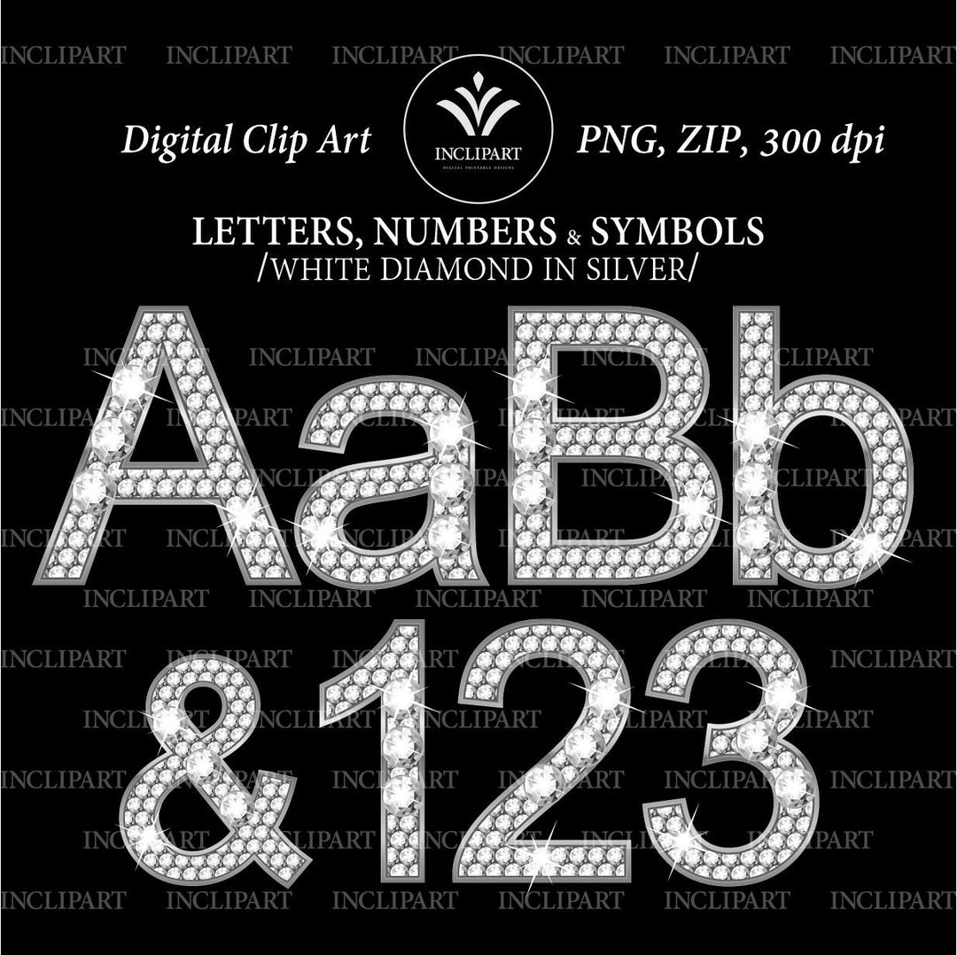 Diamond in Silver Alphabet PNG Digital Clipart. Rhinestone Letters and ...