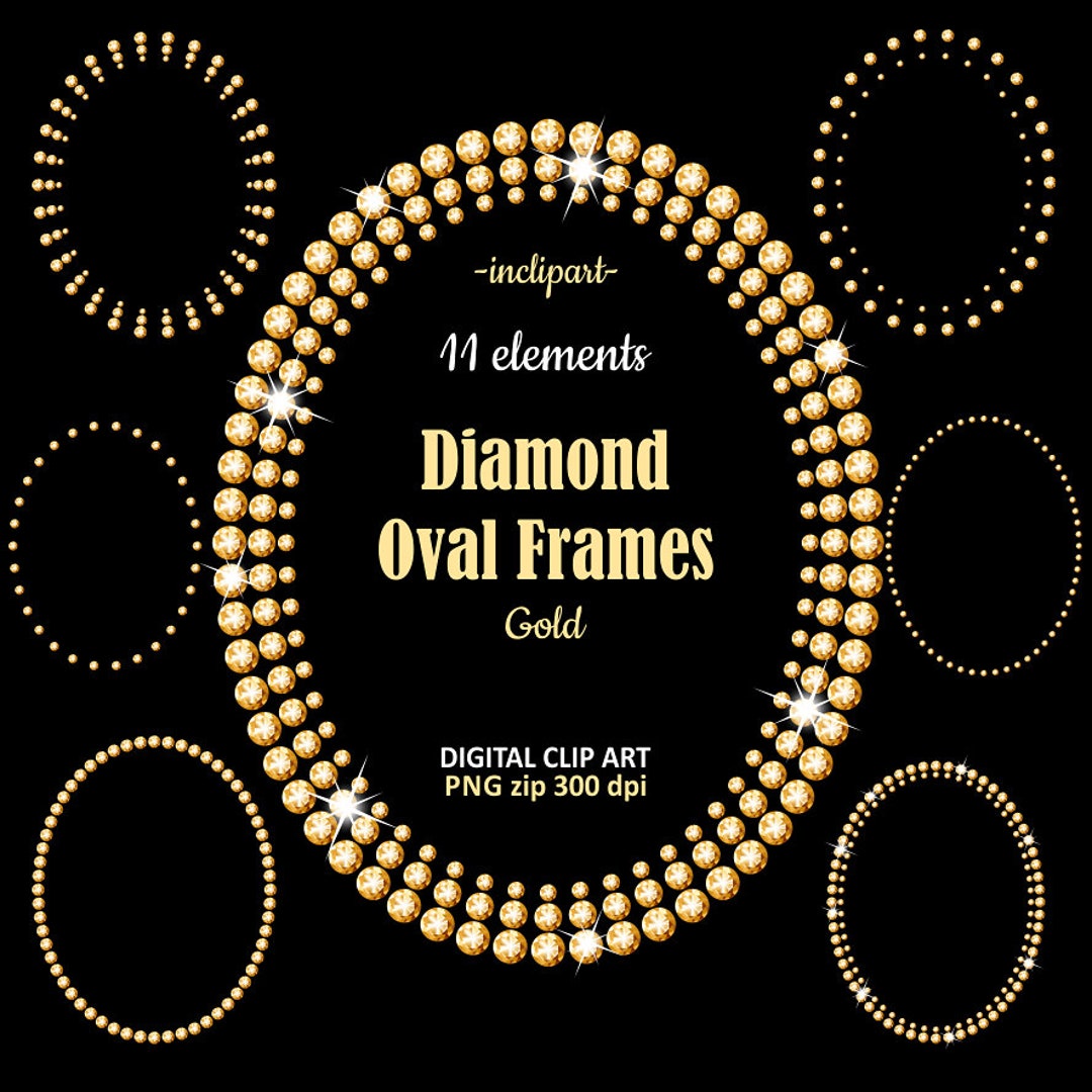 Oval Diamond Frames Clipart. Gold, Yellow Gem Frames, Overlay ...