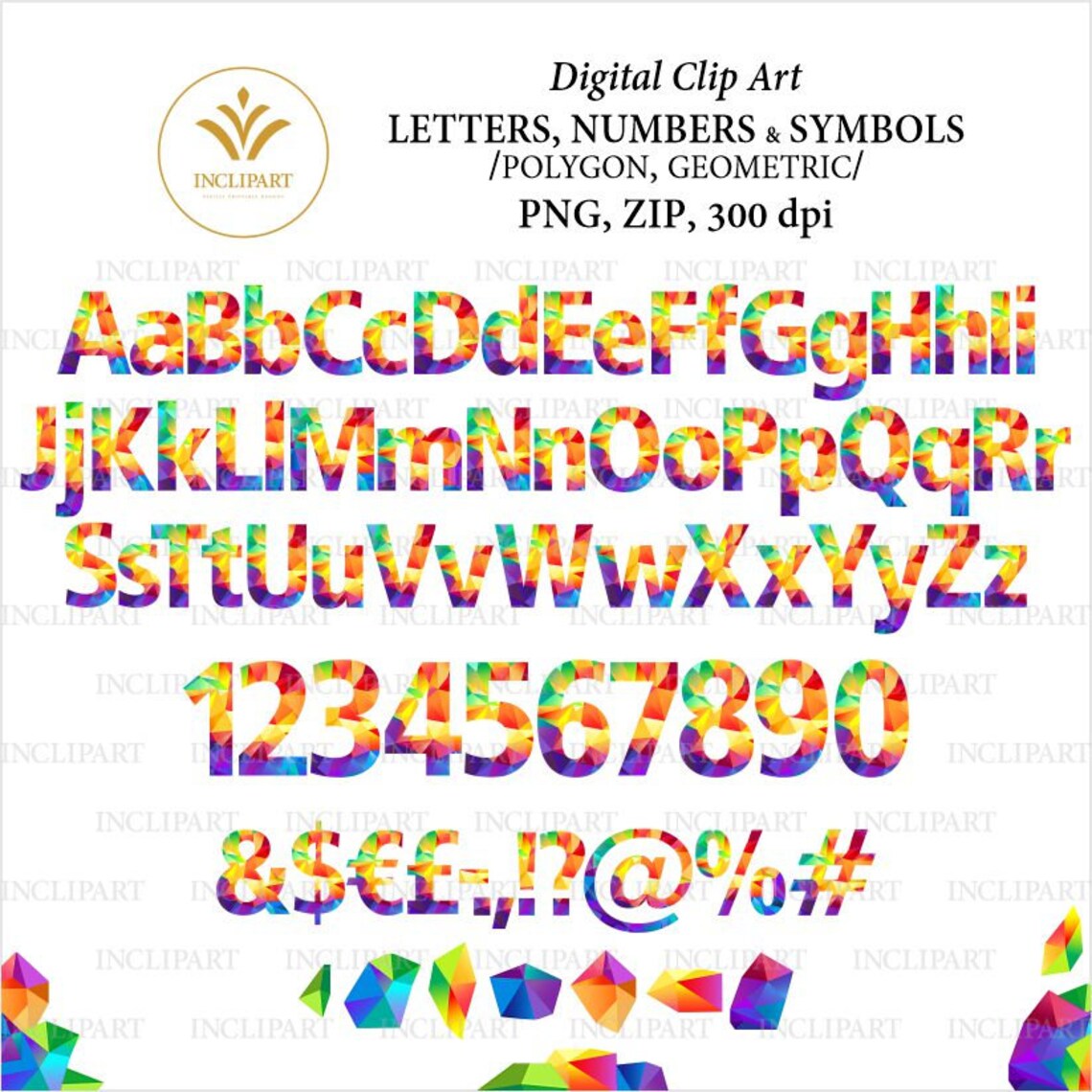 Geometric Polygon Letters and Numbers PNG Clipart. Colorful - Etsy