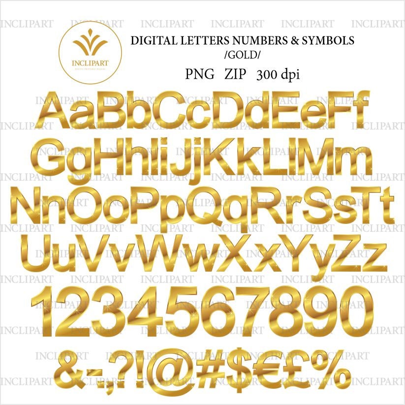 Gold Letters and Numbers Digital Clipart PNG File Format. - Etsy Australia