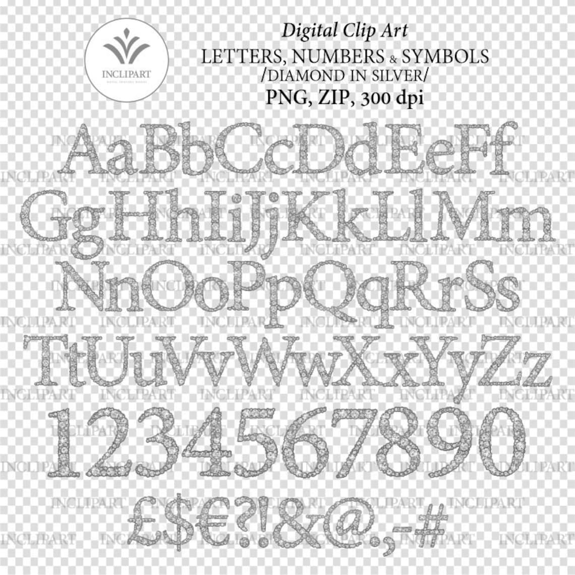 Diamond in Silver Letters Numbers PNG Files Digital Clipart. | Etsy