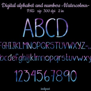 Watercolour Alphabet Numbers Digital Clipart. Letters Numbers Symbols ...