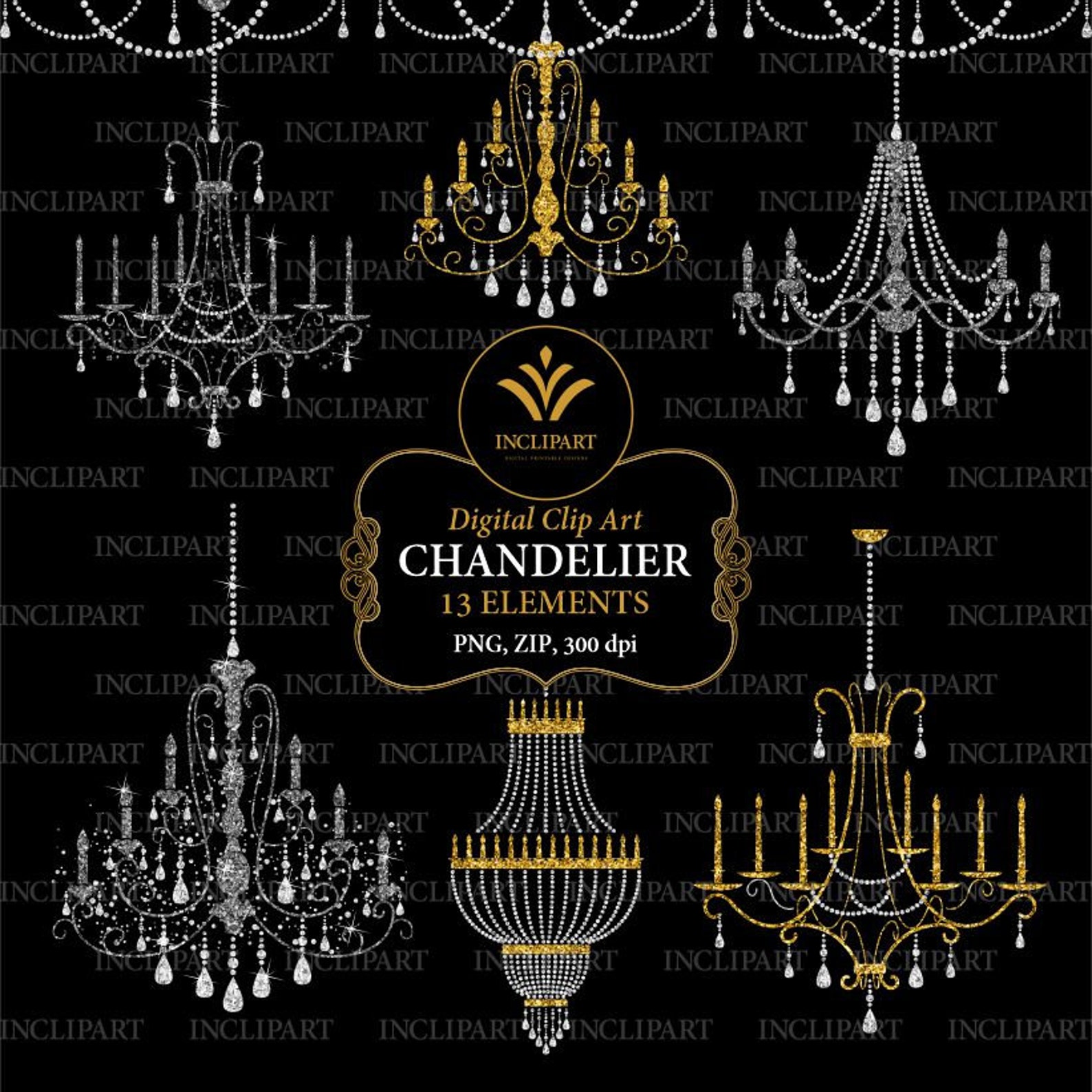 Chandelier Clipart. Rhinestone Chandelier Clip Art. Party Gold and ...