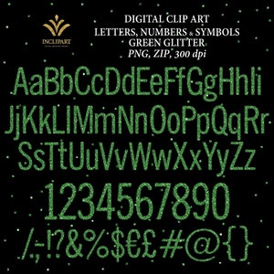 Green Glitter Letters, Numbers, Symbols PNG Files Digital Clip Art ...