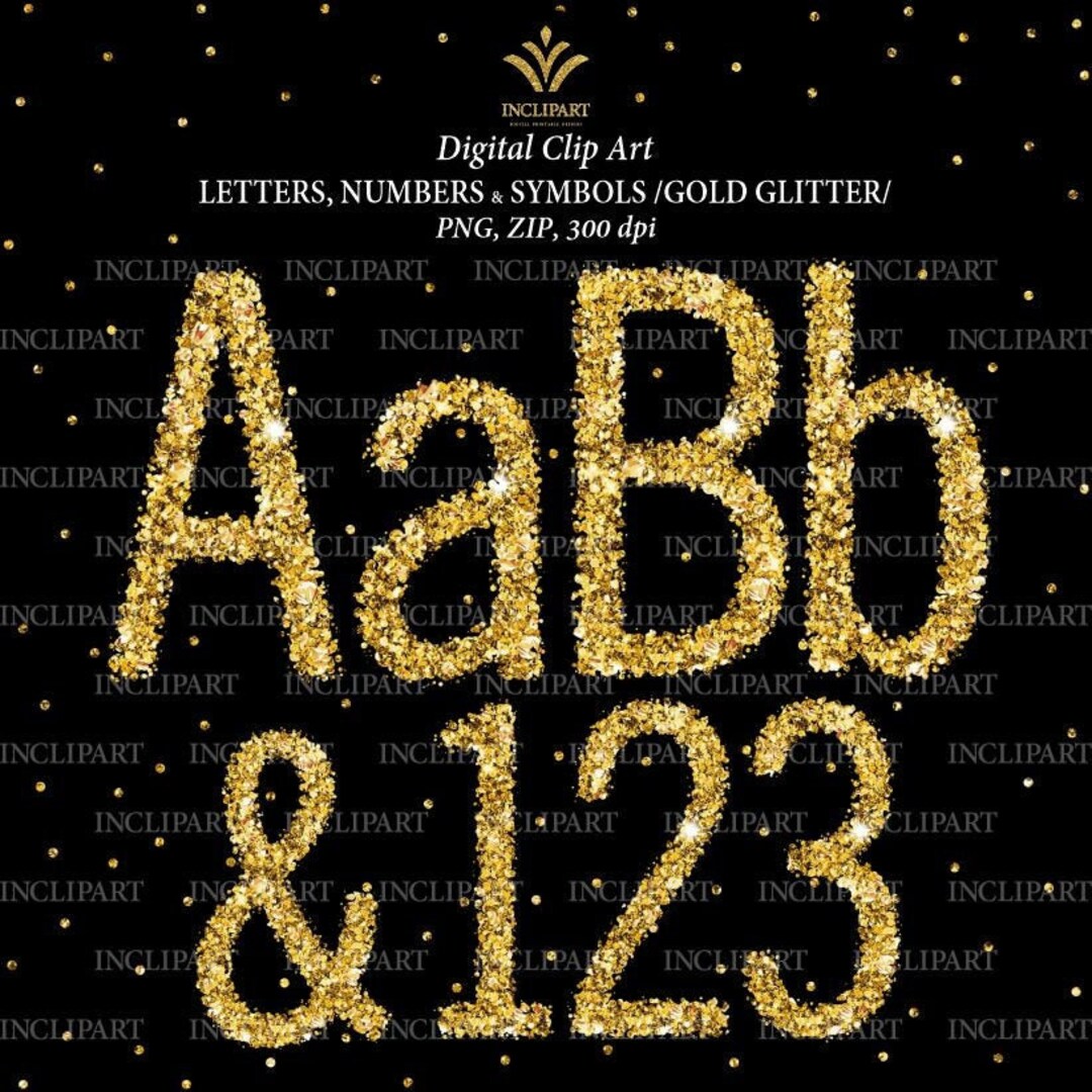 Gold Glitter Letters, Numbers, Symbols PNG Files Digital Clip Art ...
