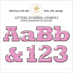 Pink Diamond in Silver Numbers, Letters Clipart, PNG File Format ...